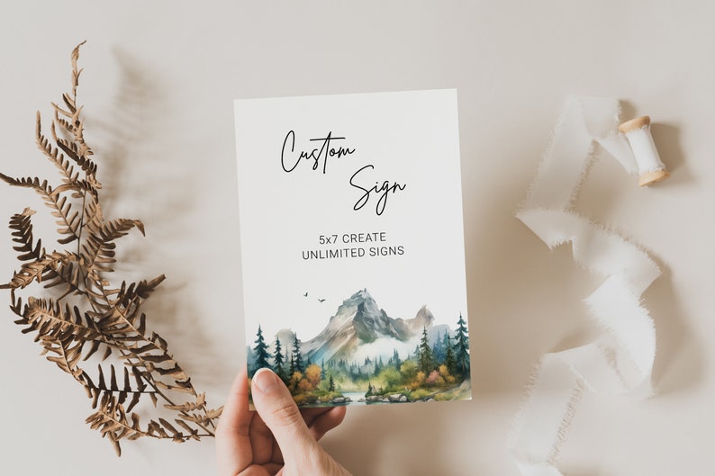Mountain Custom Sign Template, Printable Rustic Mountain Forest Wedding ...