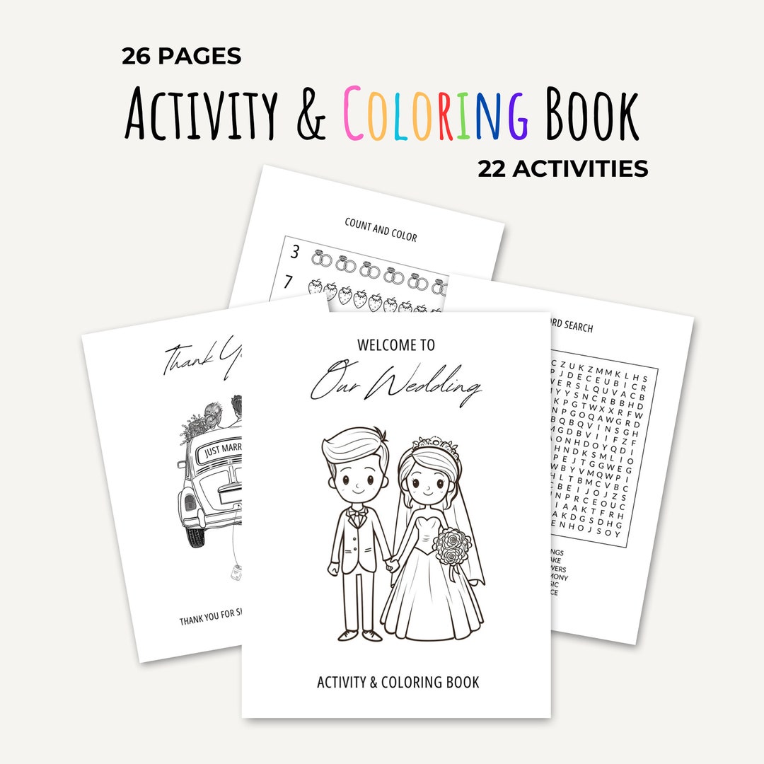 Kids Wedding Activity Book, Printable Coloring Book, 22 Wedding ...