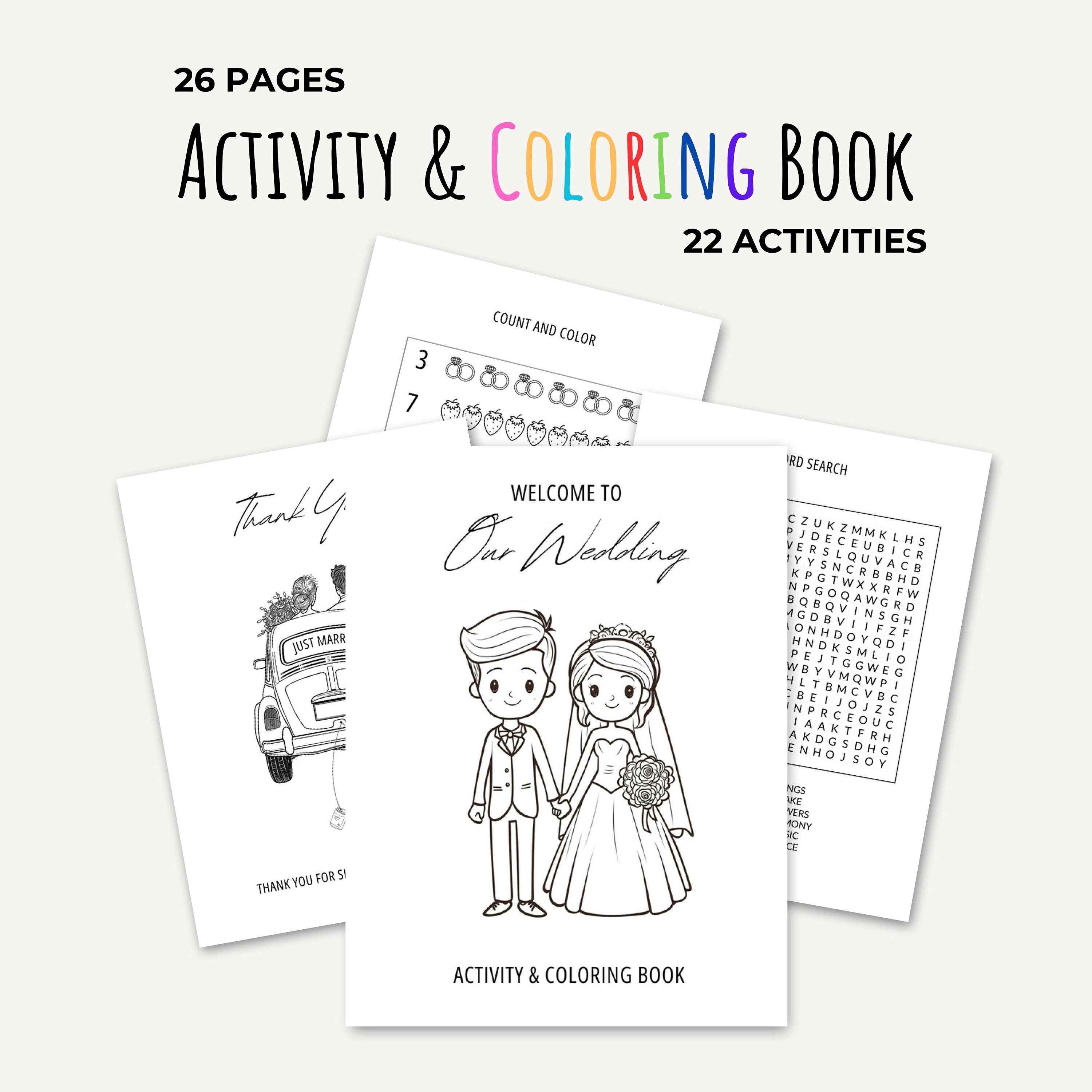 Kids Wedding Activity Book, Printable Coloring Book, 22 Wedding ...