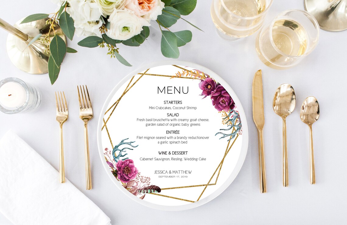Burgundy Round Wedding Menu Template Circle Wedding Menu - Etsy