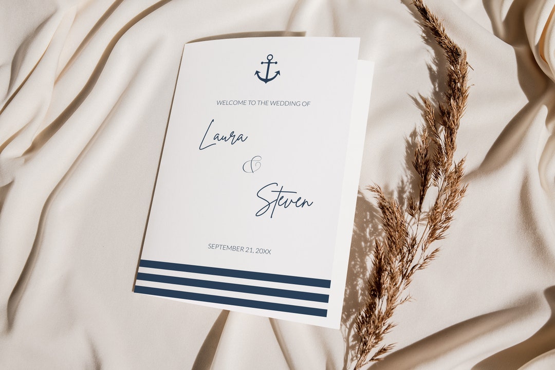 NAUTICAL Wedding Program & Timeline Template, Printable Foldable Wedding Booklet Program ...