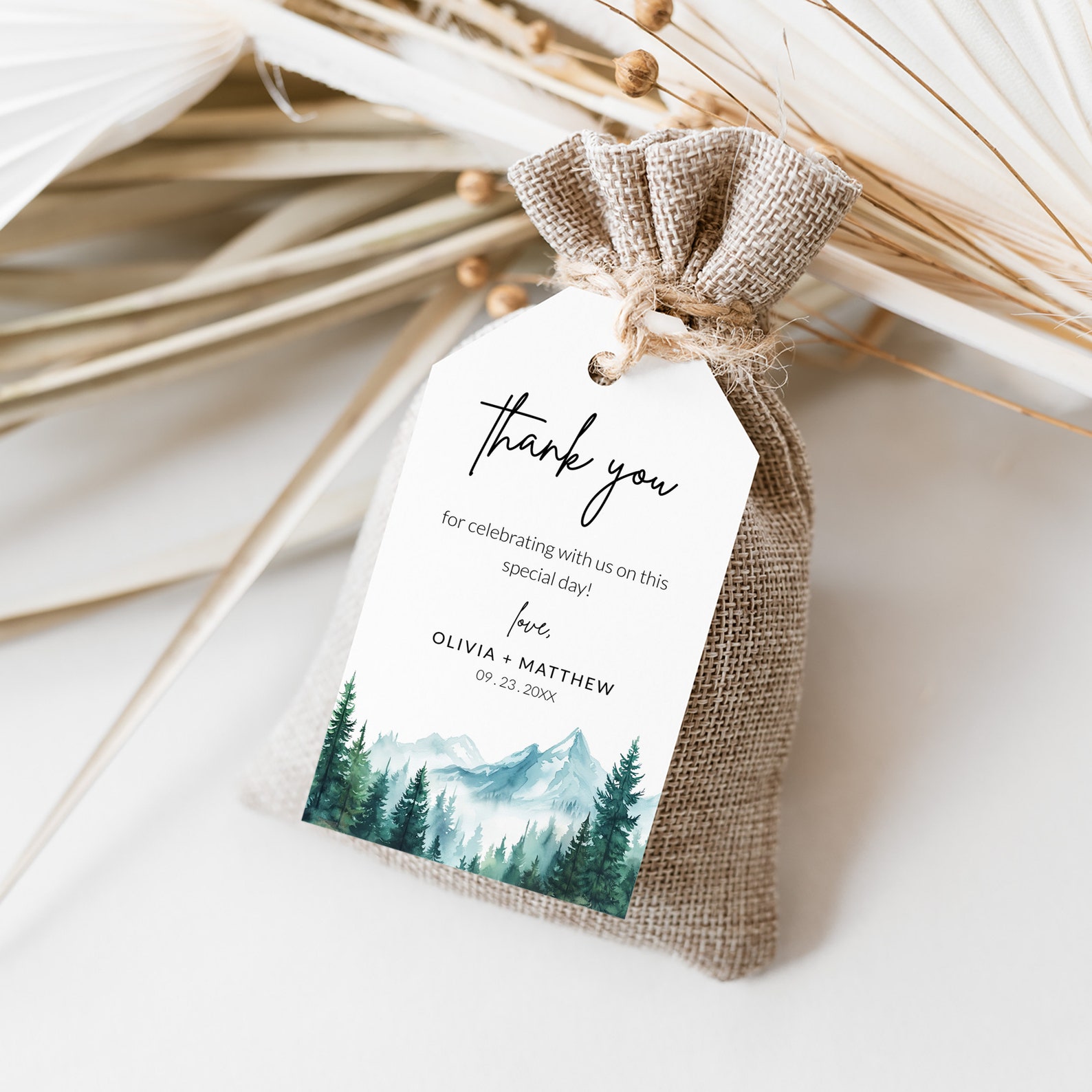Rustic Mountain Forest Pine Thank You Favor Tags Template, Bridal ...