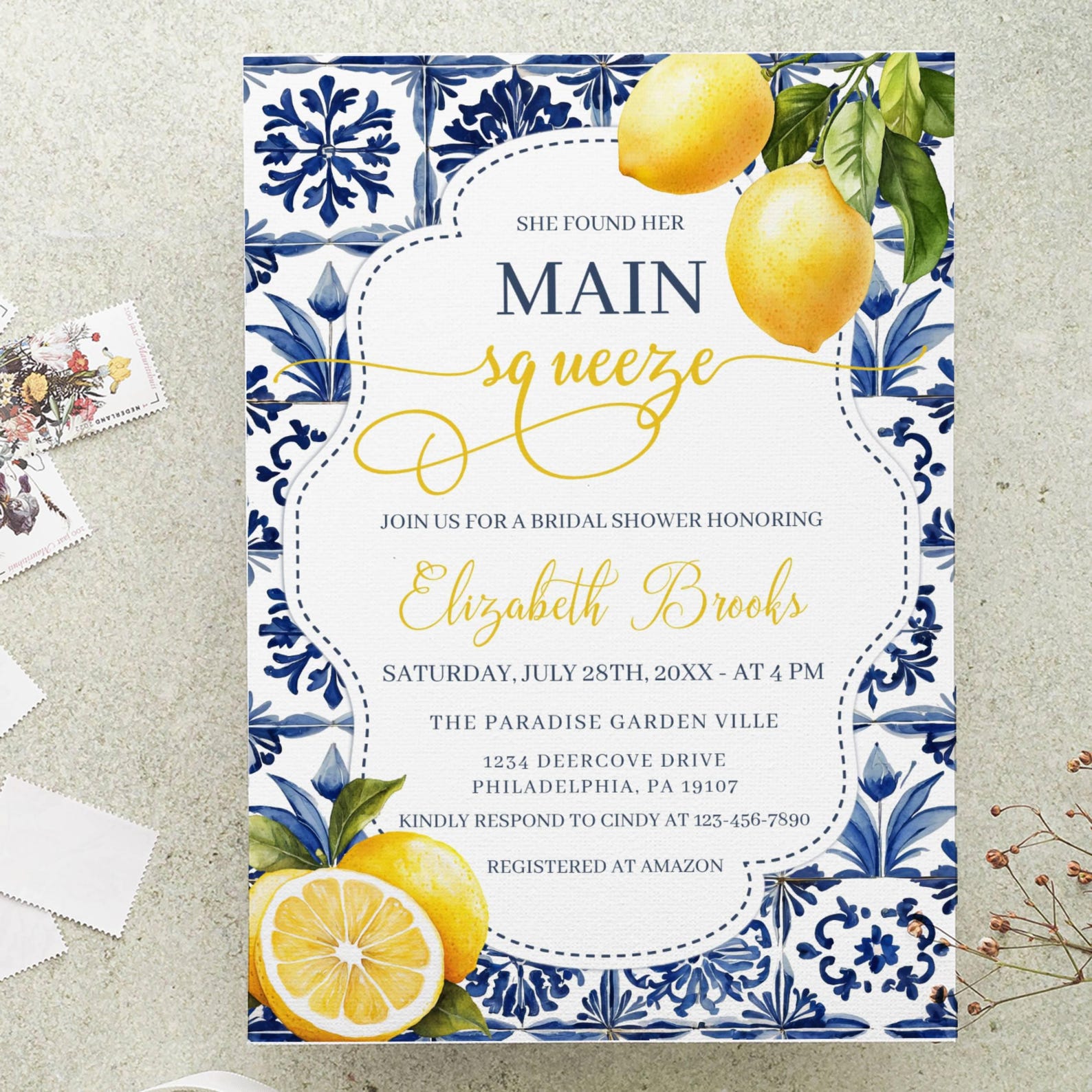 Main Squeeze Bridal Shower Invitation Template, Printable Mediterranean ...