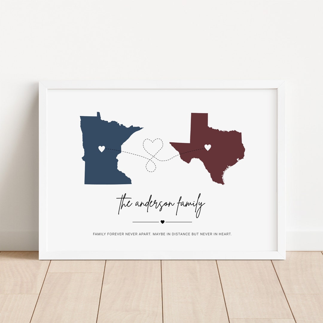 Any US STATE MAPS Wall Art Poster, Printable Long Distance Two State ...