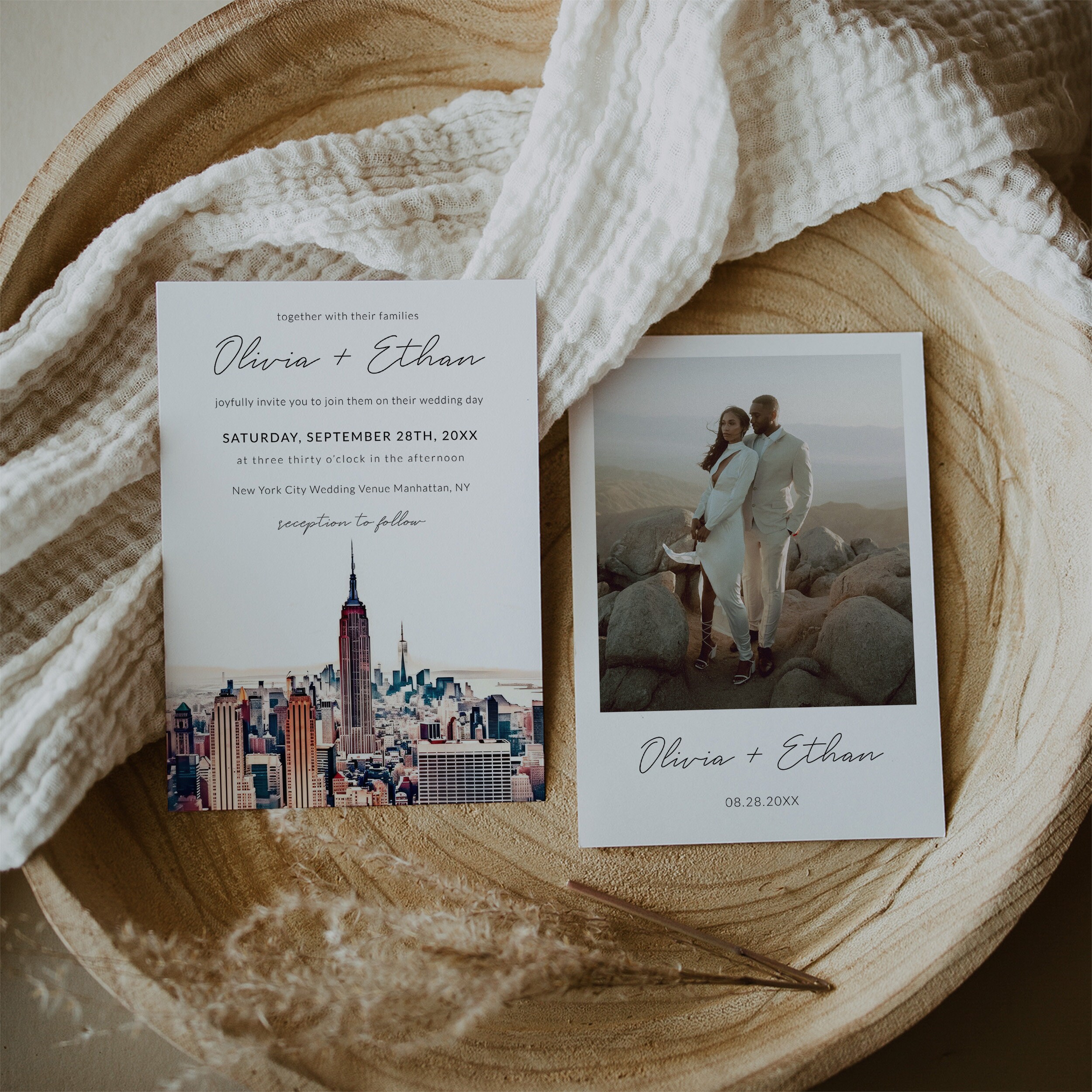 New York City Wedding Invitation Template, QR Code RSVP, Photo Wedding ...