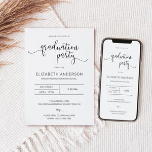 Minimalist Graduation Invitation Template, Class Of, High School ...