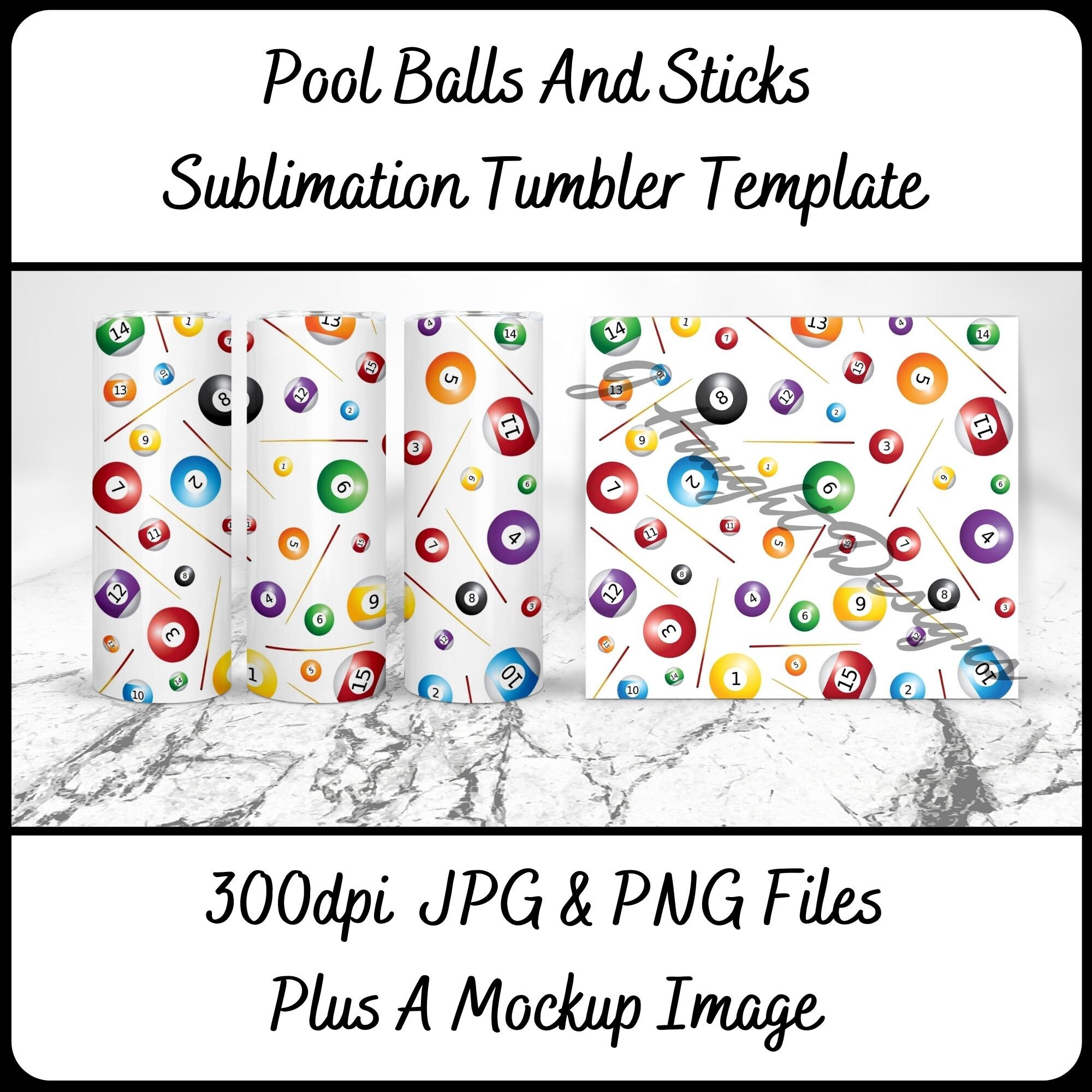 Pool Balls and Sticks Tumbler JPG PNG Digital Download | 300dpi ...