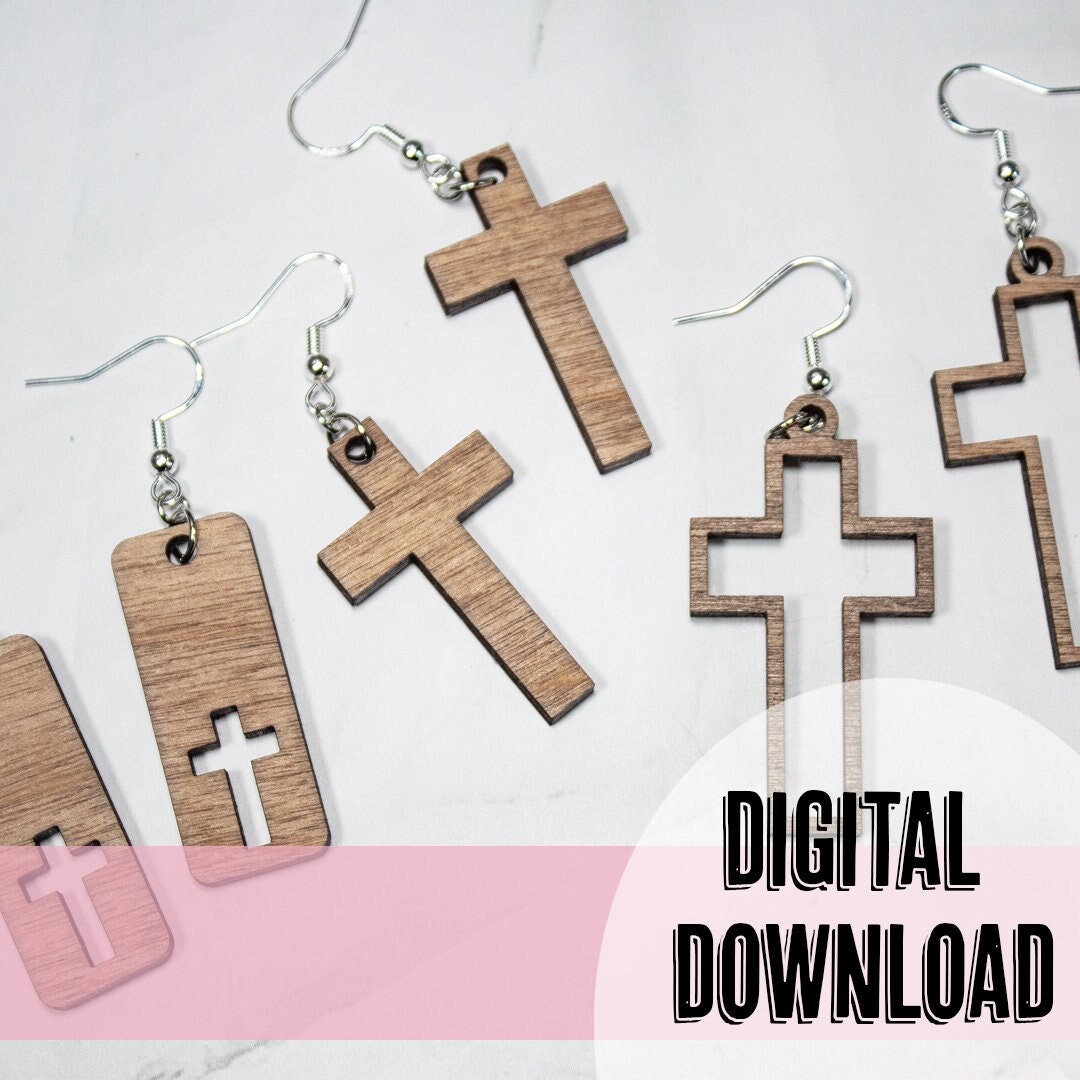 Christian Cross Dangle Earring Laser Ready SVG Instant Download Easter ...