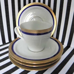 Vintage 1960's Eschenbach Tea Cups and Sugar Bowl. White With Cobalt ...