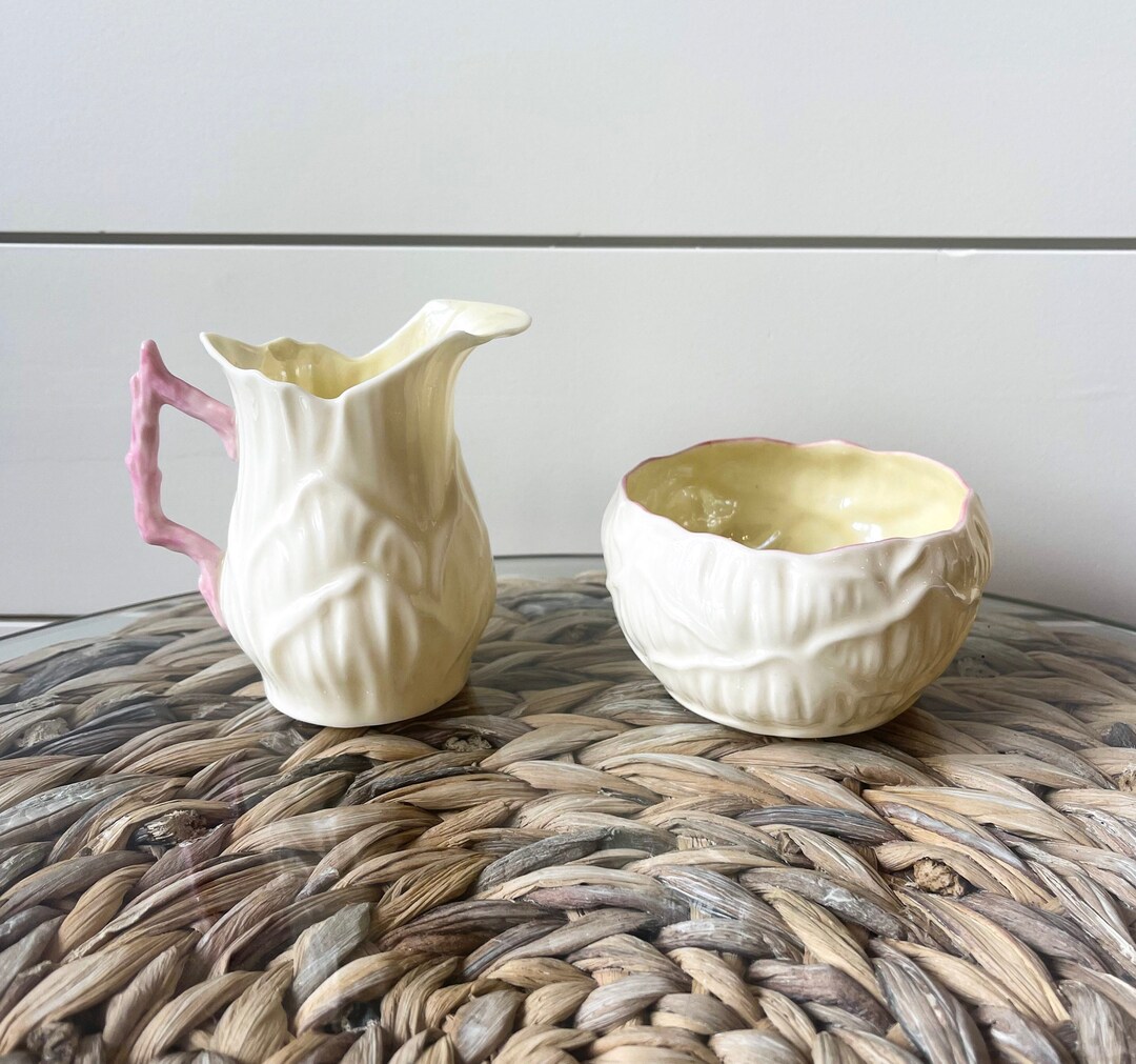 Vintage Belleek Irish Porcelain Sugar and Creamer Set Lotus Pattern ...