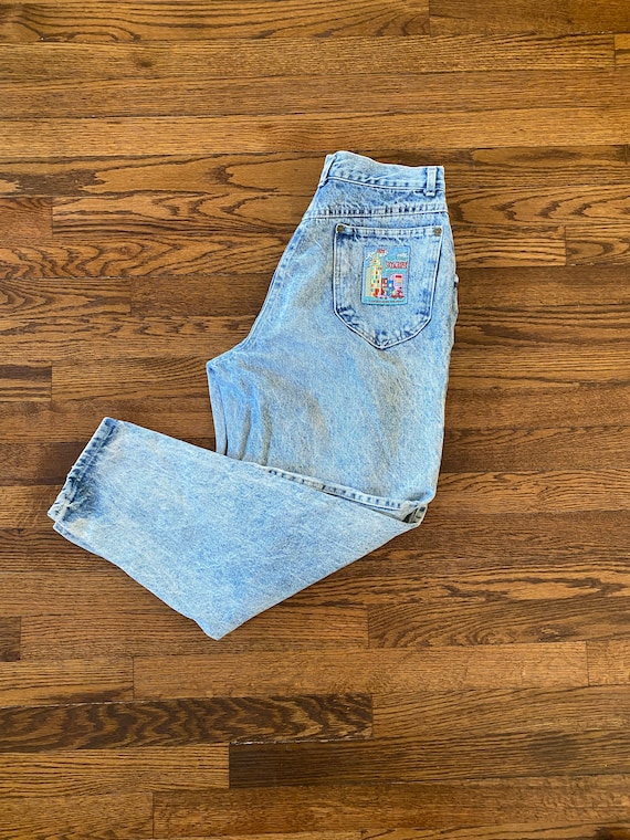 80s Acid Wash Chic Jeans//Pocket Patch - Gem