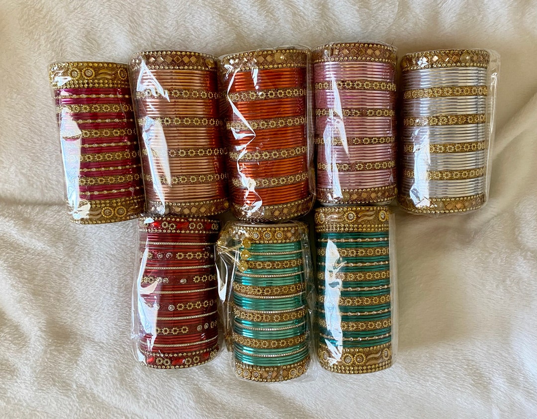 Indian Metal Bangles Colorful Bangle Set Wedding Bangles Churiyan - Etsy