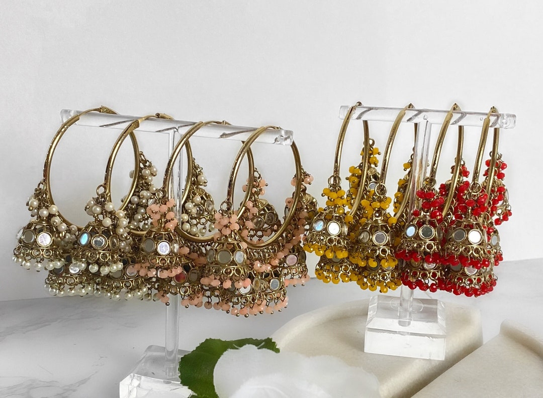 Indian Pakistani Mirror Beaded Hoop Jhumka Earrings - Etsy