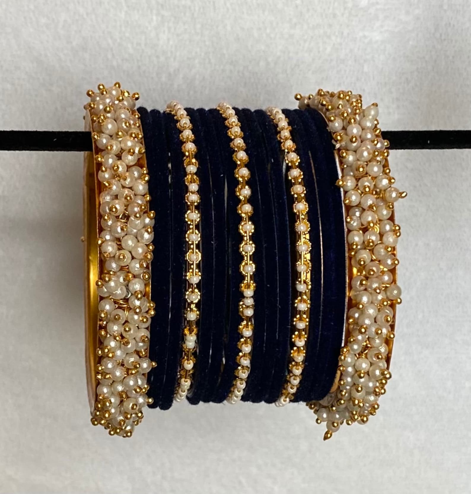 Velvet Glass Indian Bangles, Churiyan With Pearl Kada, Indian Pakistani ...