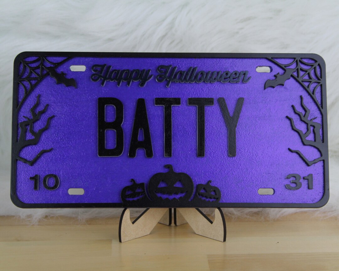 Batty - Vanity License Plate- Wood - Custom Color - Halloween Decor - Etsy