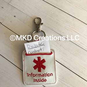 Medical Information Key Chain / Key Fob Medical ID Key Rings, First Aid ...