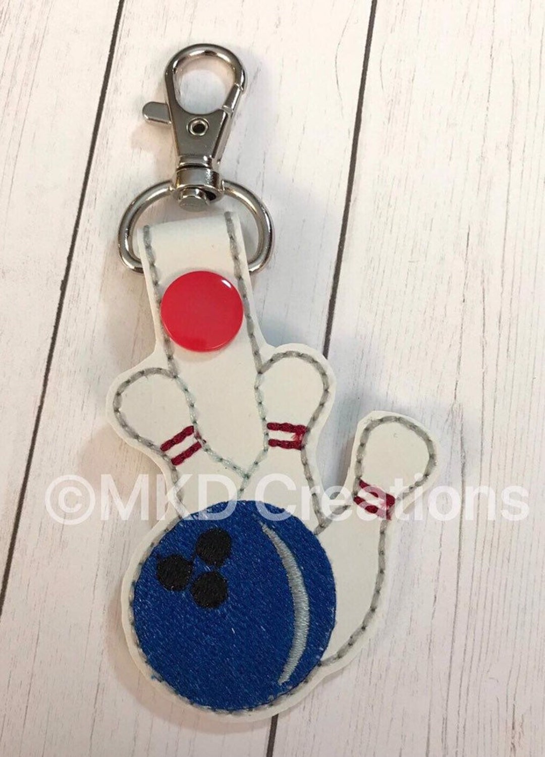 Bowling Ball and Pins Key Chain Key Fob Key Ring Bag Accessory Zipper ...