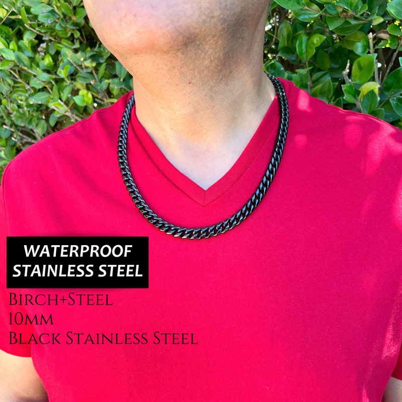 Black 10 Mm Cuban Chain - Etsy UK