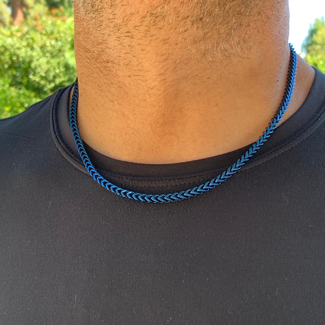 Blue Chain Necklace Blue Stainless Steel Franco Chain Thick - Etsy