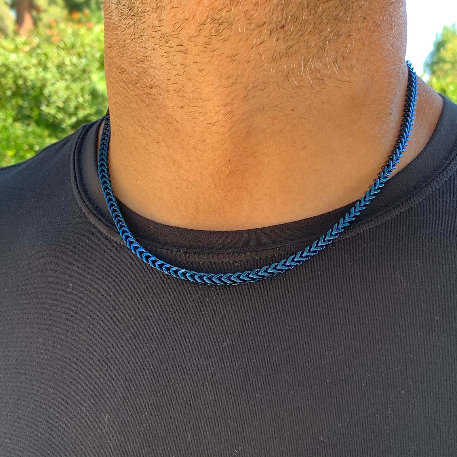 Blue Chain Necklace Blue Stainless Steel Franco Chain Thick - Etsy