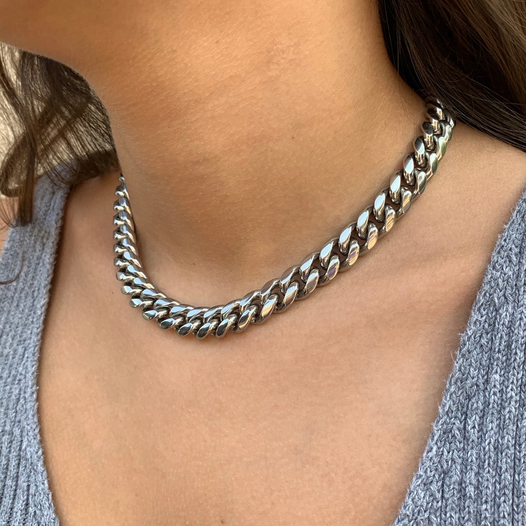 Stainless Steel Chain Choker, Thick Cuban Stainless Steel Chain Choker ...