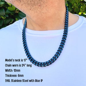 12mm Blue Cuban Link Chain, 12mm Stainless Steel Blue Chain, Mens's ...