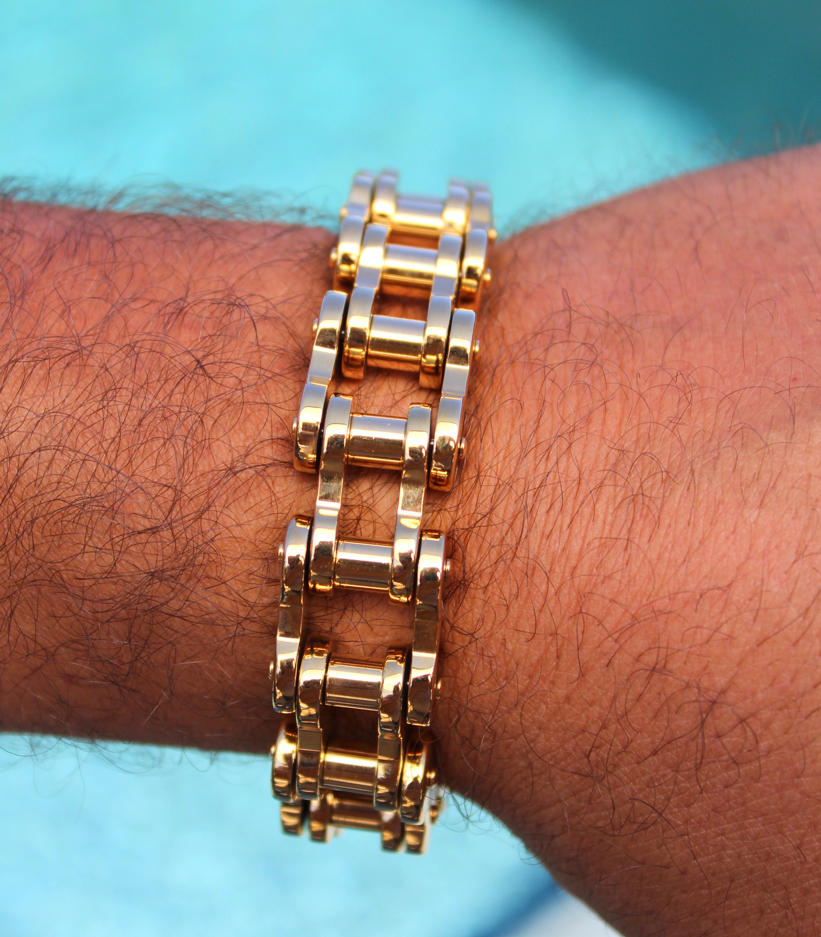 Gold Motorcycle Chain Bracelet Stainless Steel Gold - Etsy