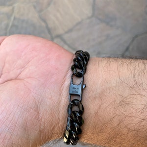 Black Stainless Chain Bracelet, 12mm Black Chain Link Bracelet ...