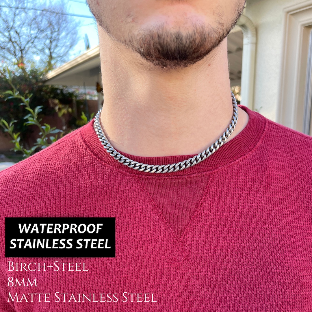 8mm Matte Steel Cuban Link Chain Necklace: Stainless Steel for Him ...