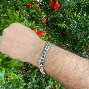 10mm Shiny Stainless Steel Cuban Link Bracelet: Waterproof Sleek Chain ...