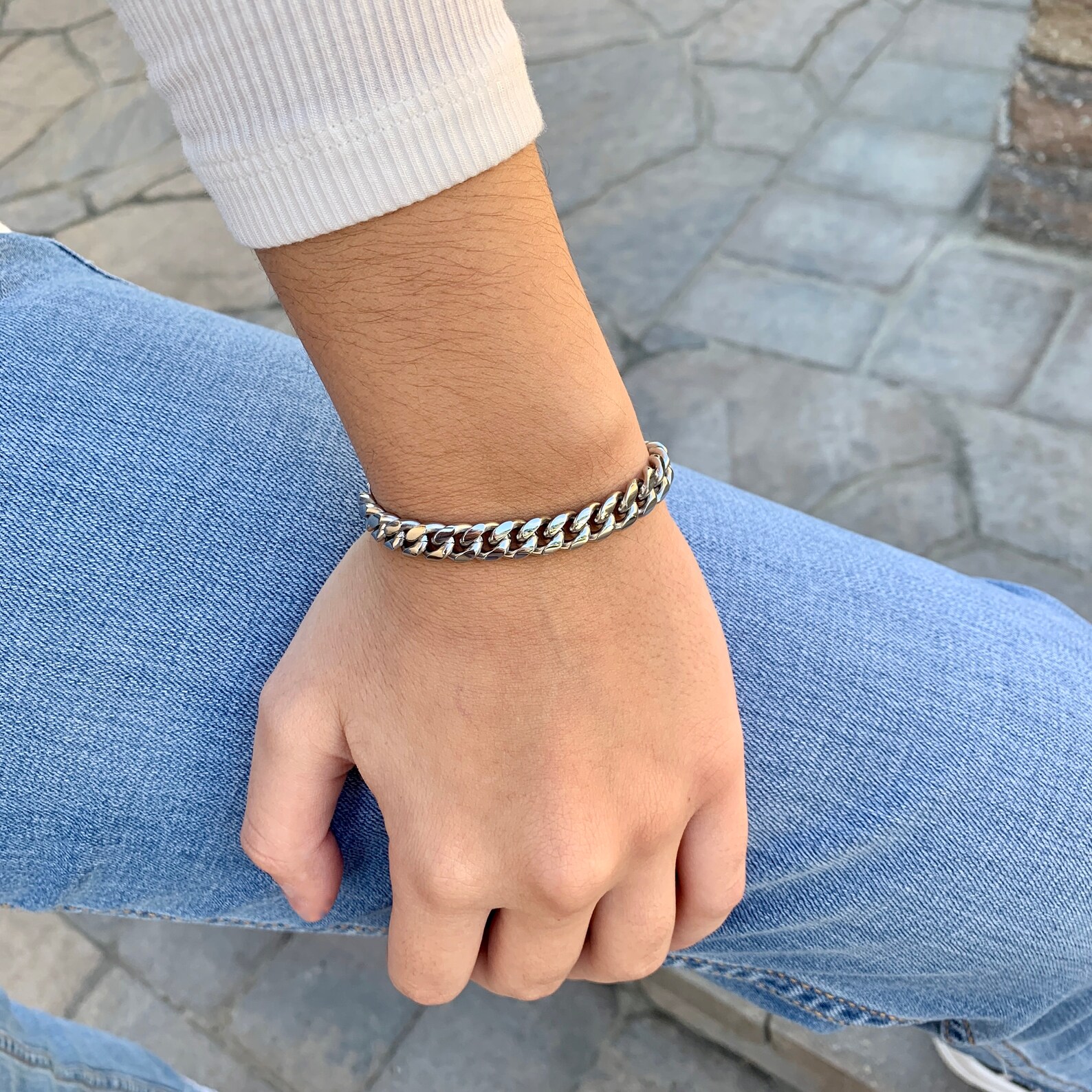 Silver Chain Bracelet Stainless Steel Curb Chain Bracelet - Etsy