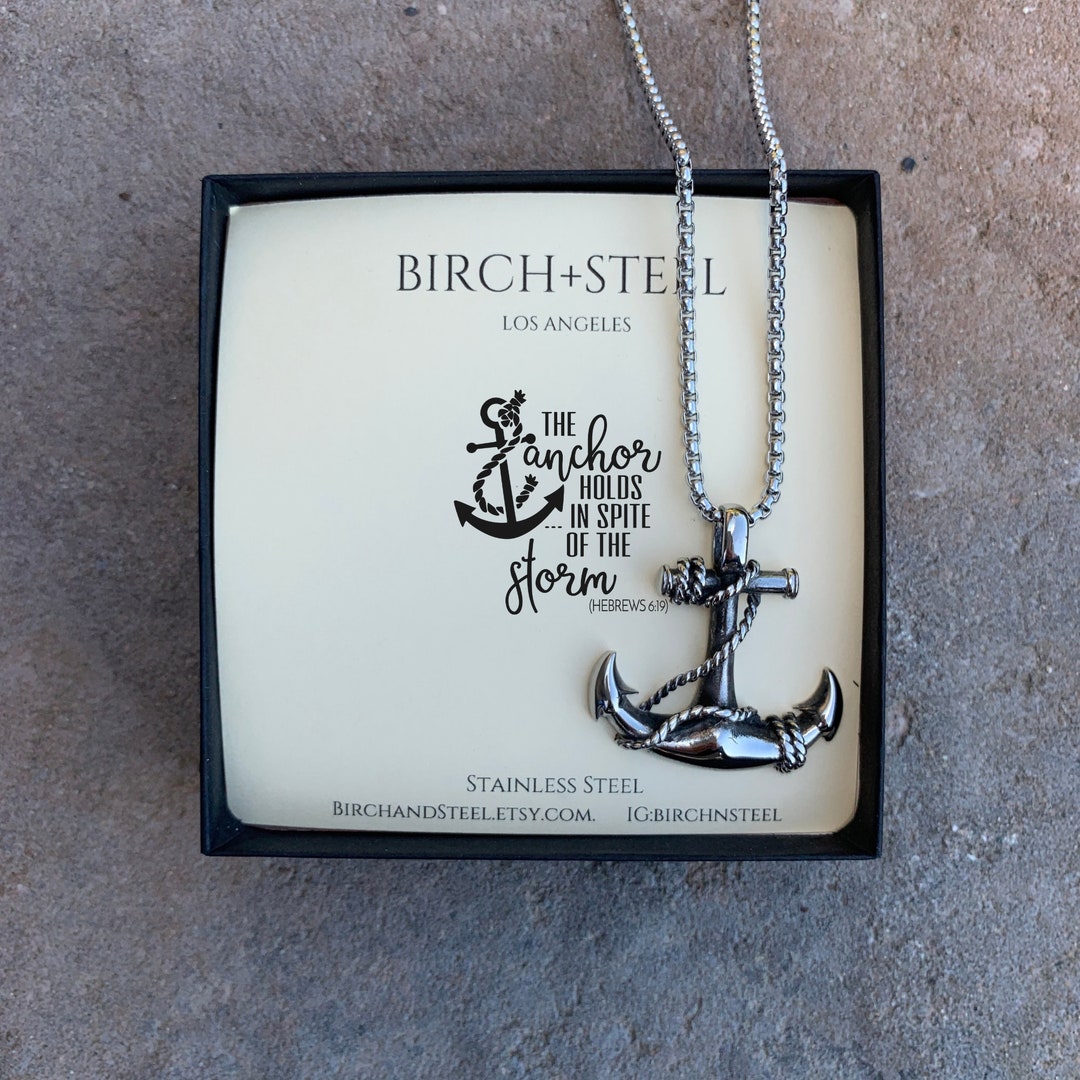 Gift for Hope & Strength, Stainless Steel Anchor Pendant Gift for Men ...