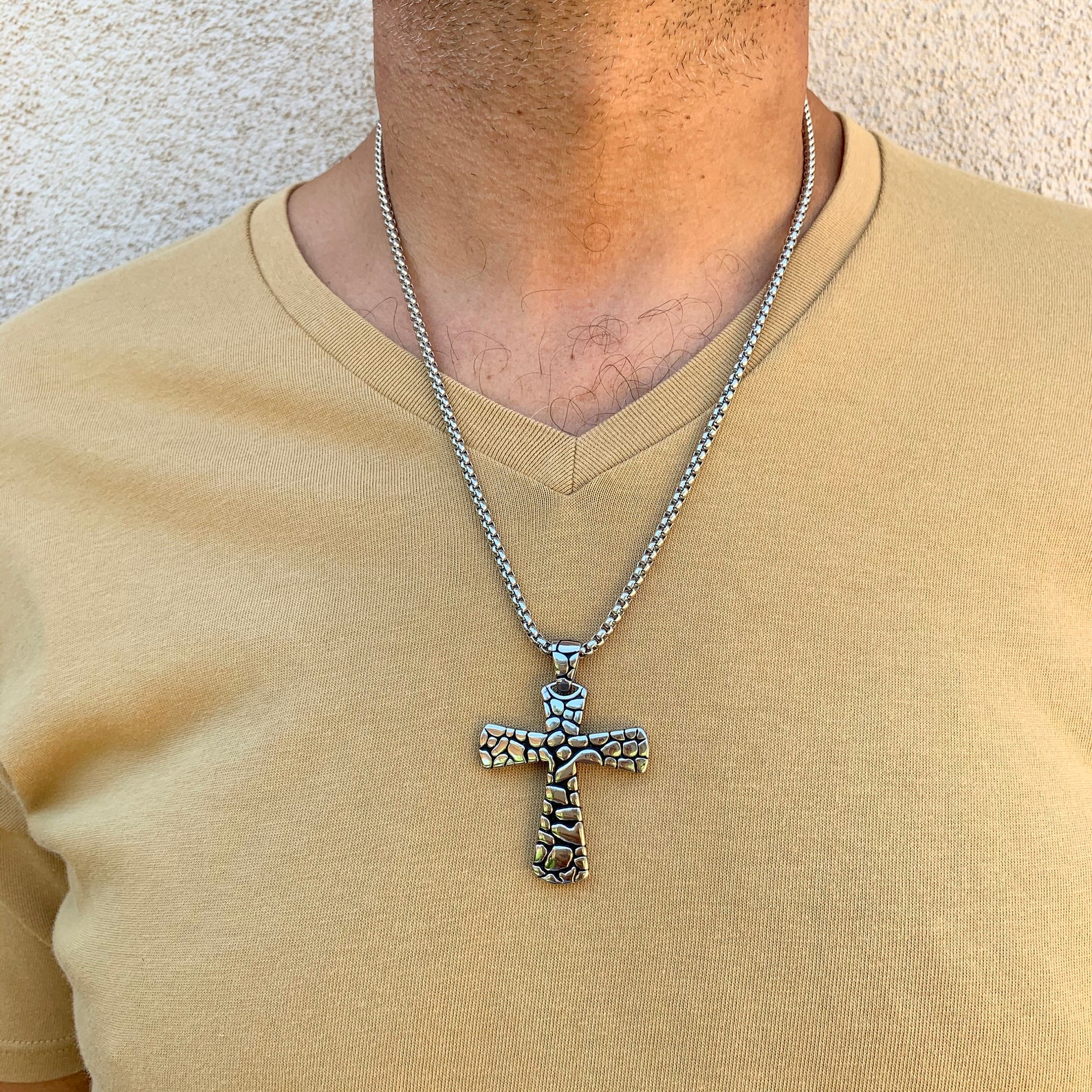 Cross Necklace Gift Textured Cross Pendant Inspirational | Etsy