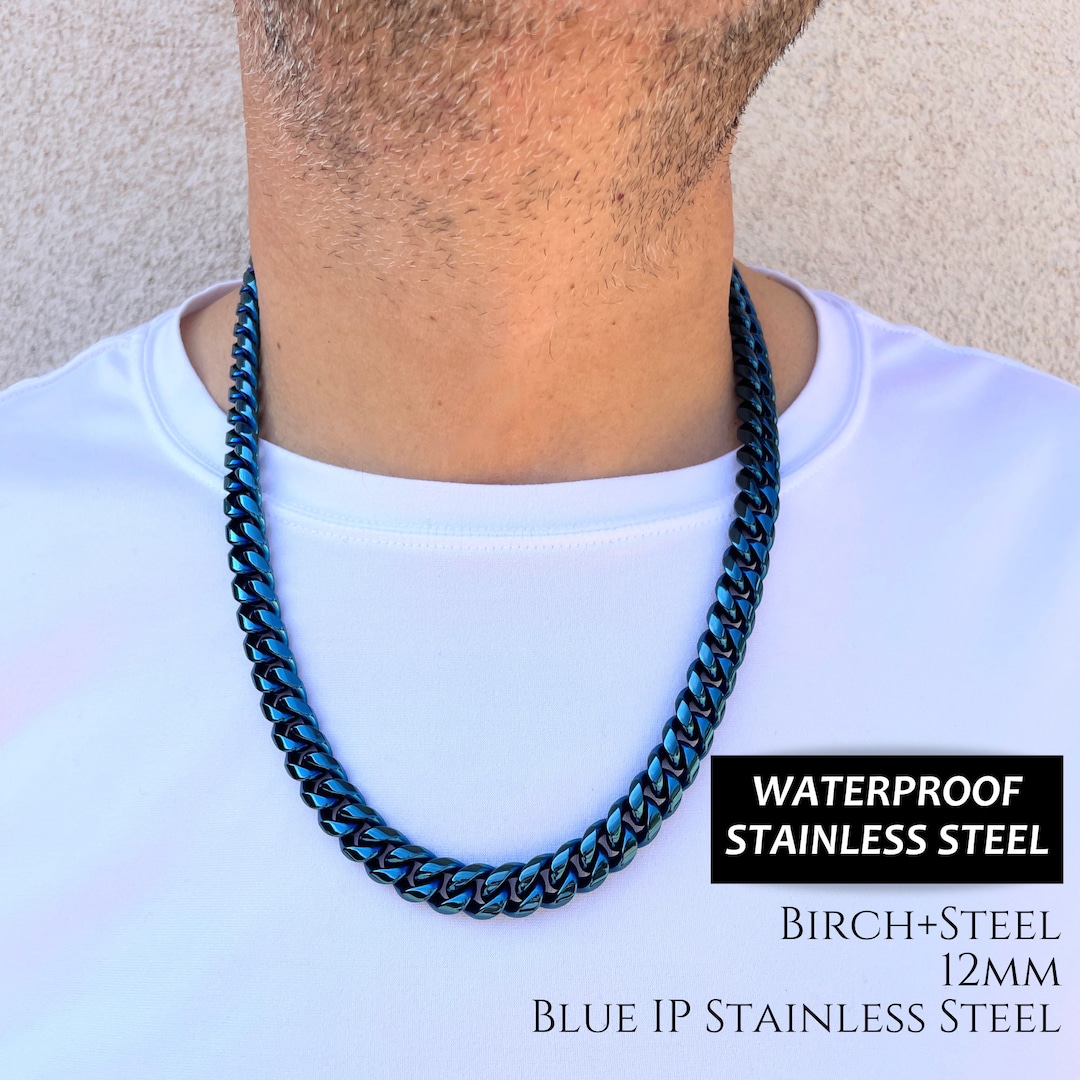12mm Blue Cuban Link Chain, 12mm Stainless Steel Blue Chain, Mens's ...