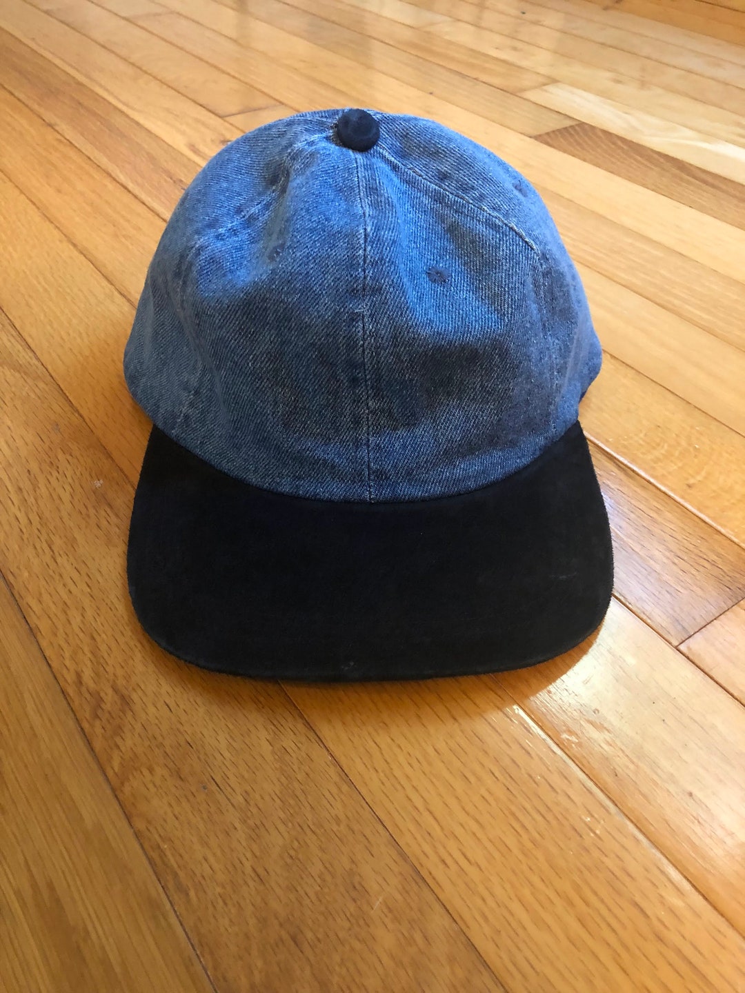 Vintage Denim Dad Hat With Black Flat Bill - Etsy