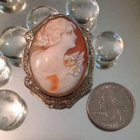 Antique Shell Cameo 1910-20 Edwardian 14K White Gold … - Gem