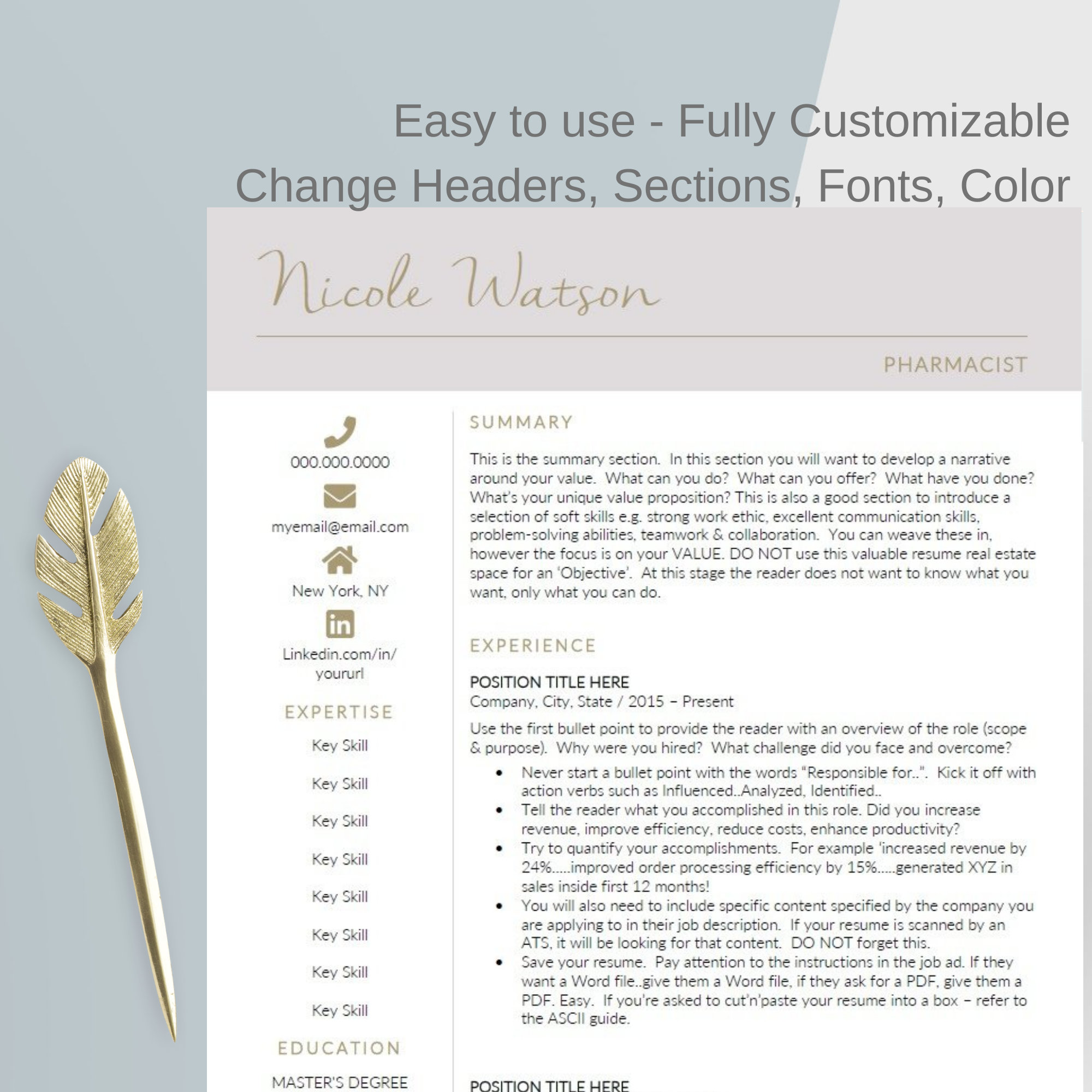 Cursive Font Resume Template and Cover Letter Template CV - Etsy