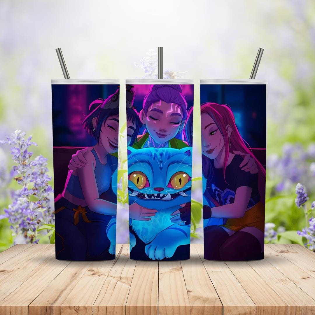 Neon K-pop Demon Hunter Cup With Straw | Anime Derpy Tiger Cat ...