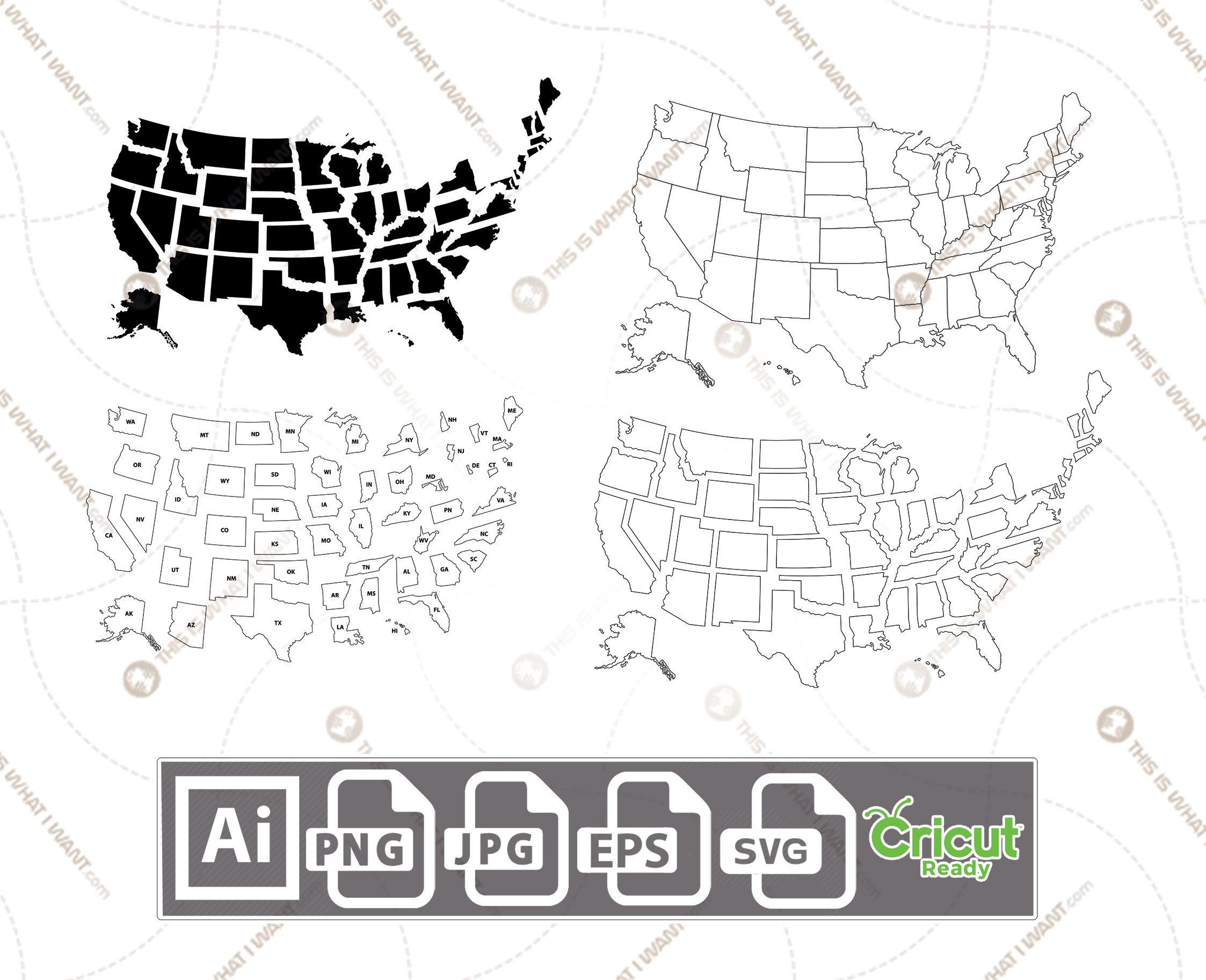 Us Maps With States Black And White