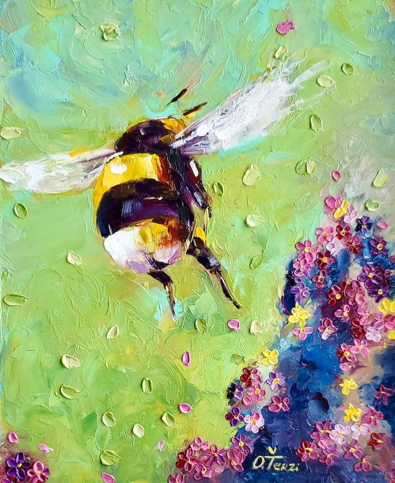 Bumblebee Painting Honeybee Artwork Original Oil Painting Bumblebee ...