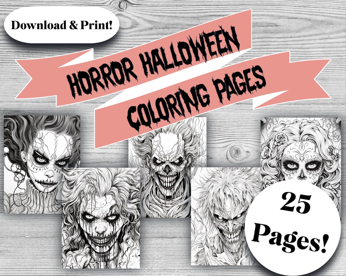 25 Scary Halloween Printable Coloring Book Pages Downloadable PDF ...