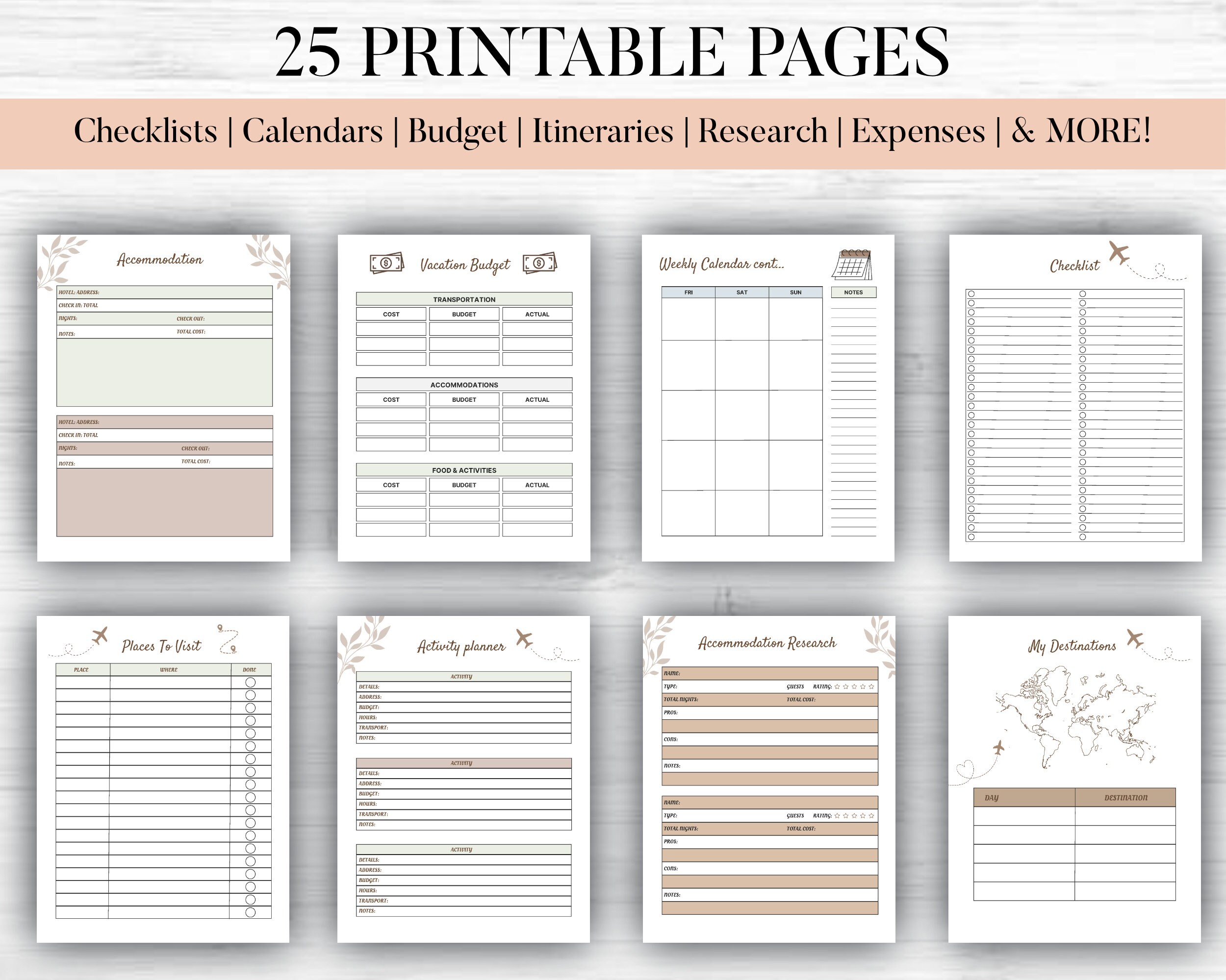 Travel Planner Printable Travel Journal Vacation Planner - Etsy