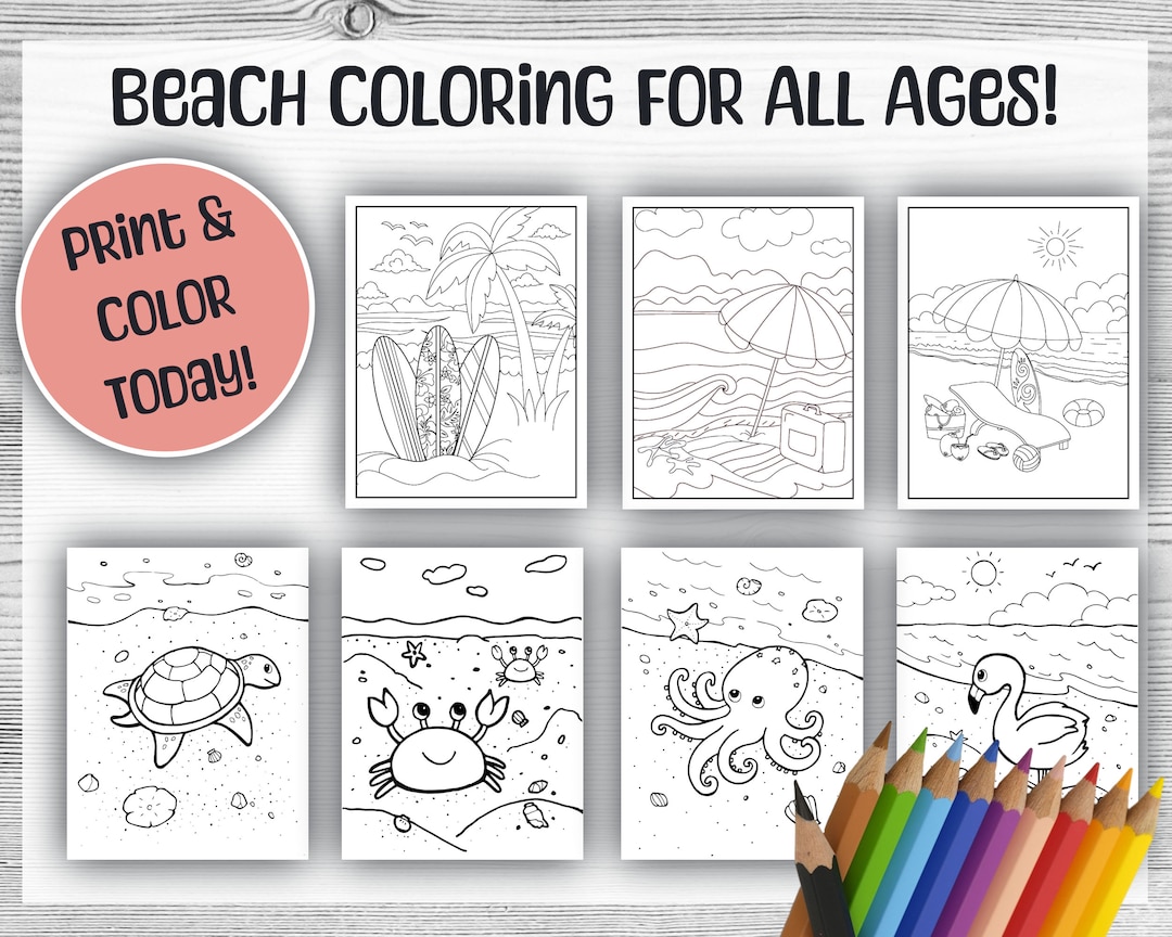 Beach Coloring Pages: Summer Sea Animals Activity (PDF Download) - Etsy UK