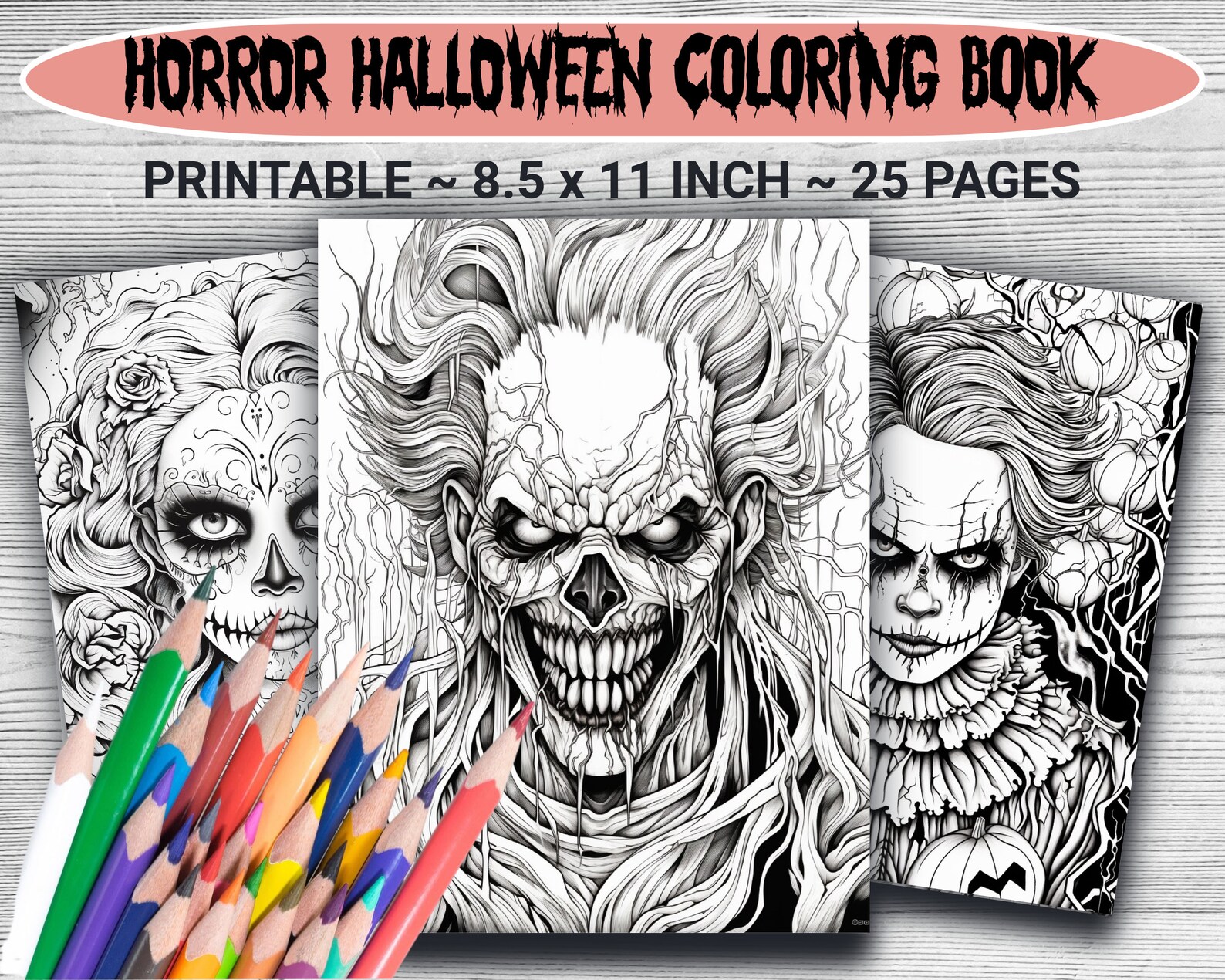 25 Scary Halloween Printable Coloring Book Pages | Downloadable PDF ...