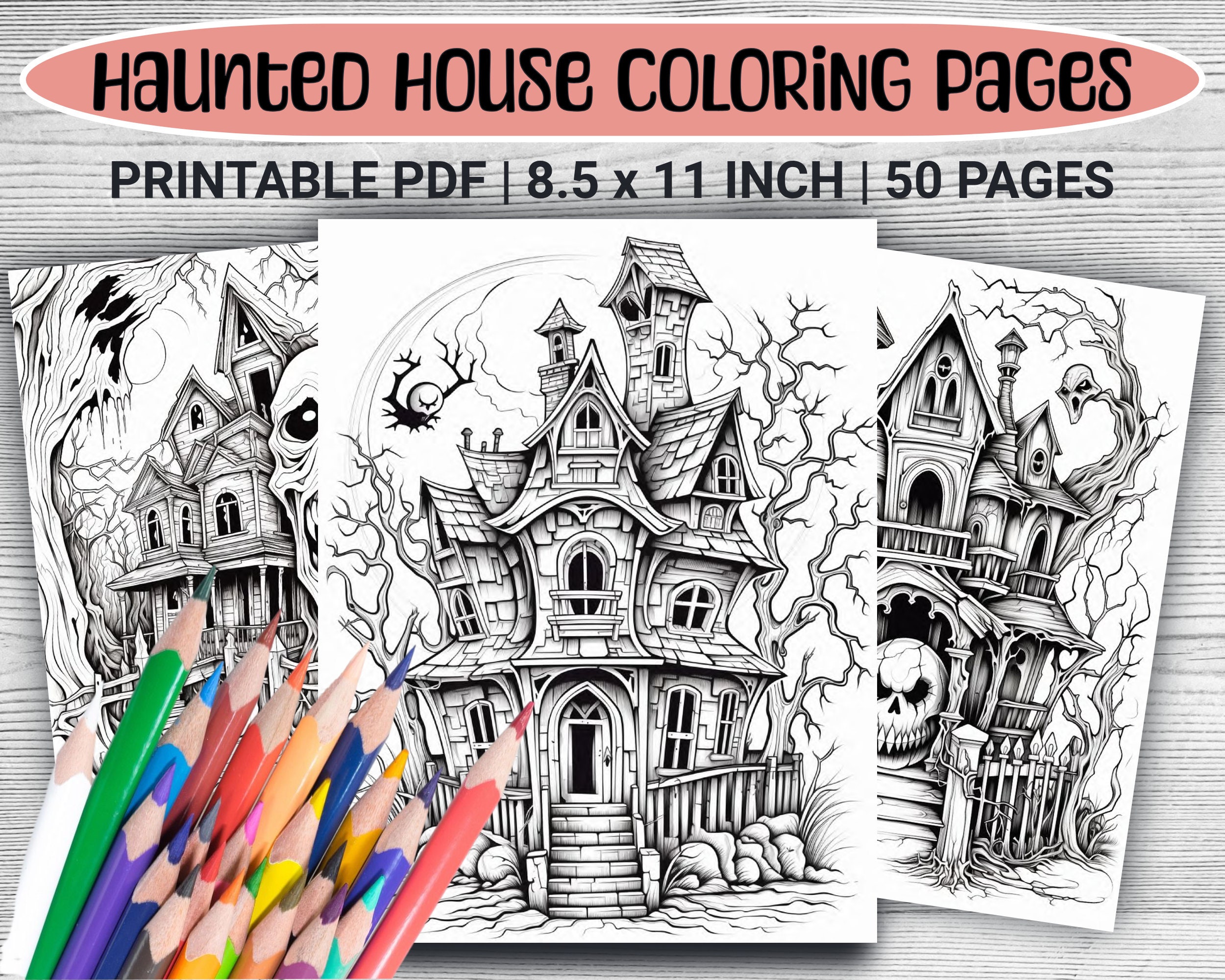 Spooky Haunted House Printable Coloring Book Pages | Halloween ...