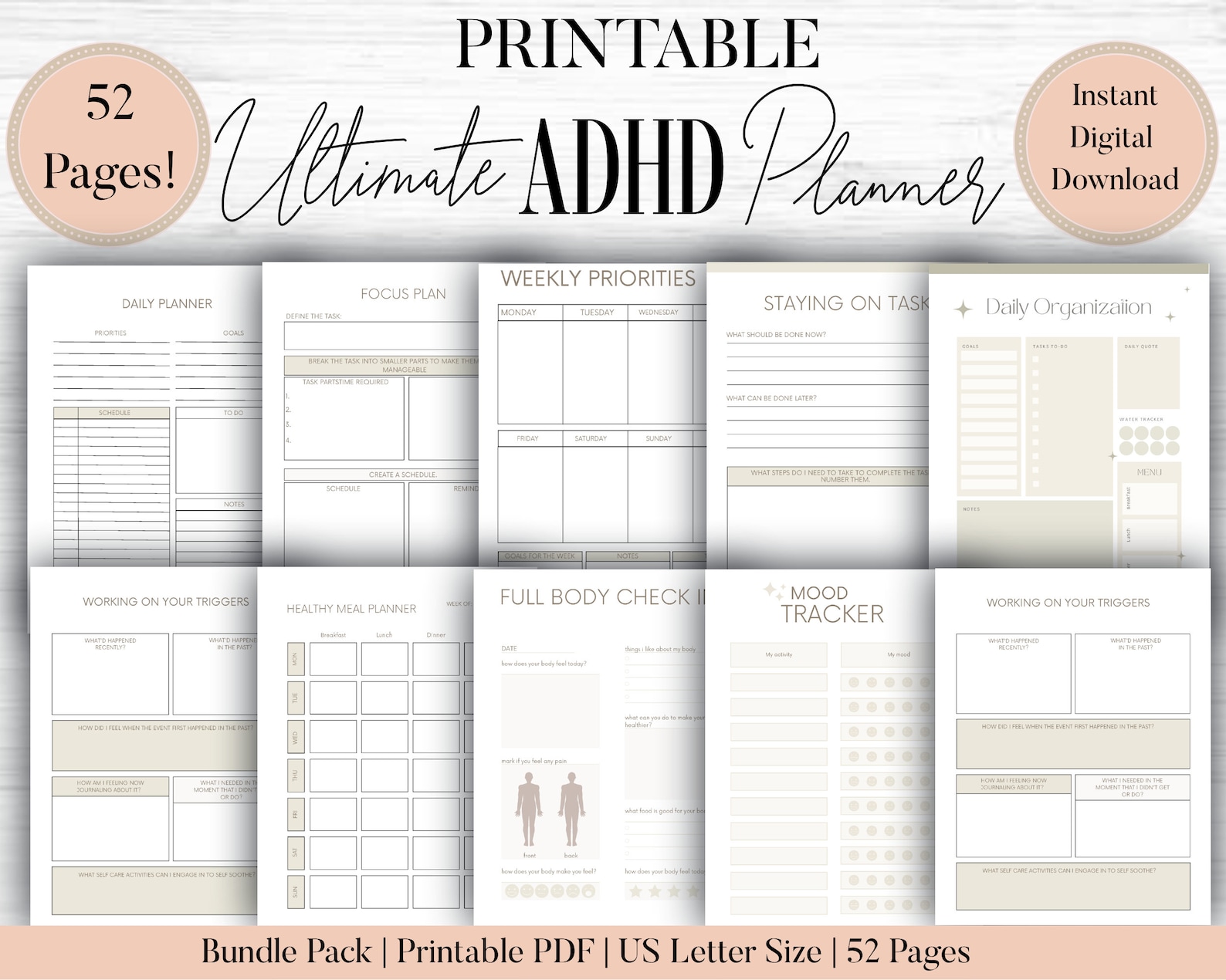 ADHD Bundle | 52 Pages | Printable ADHD Planner | Digital ADHD Journal ...
