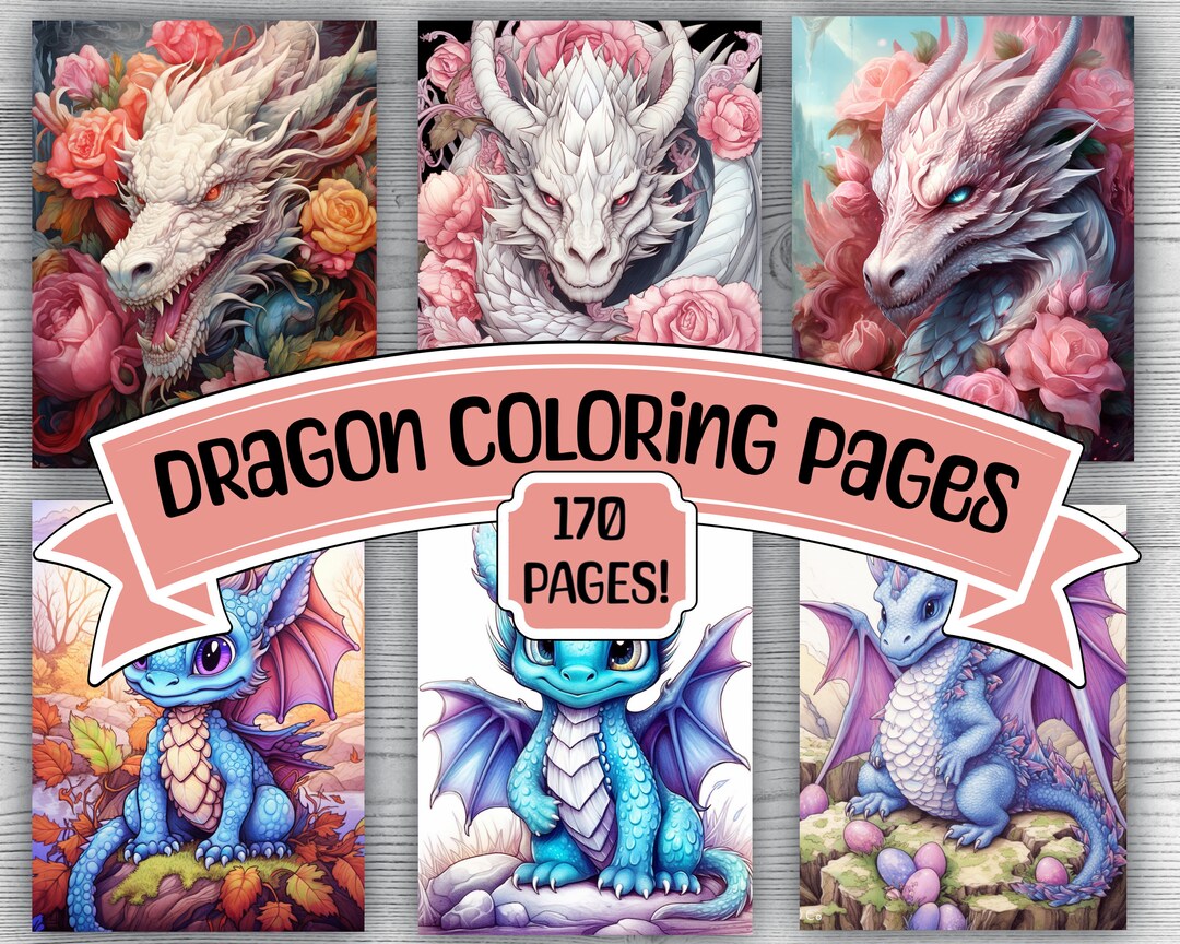 170 Cute Dragon Coloring Pages | Fantasy Dragon Printable Digital ...