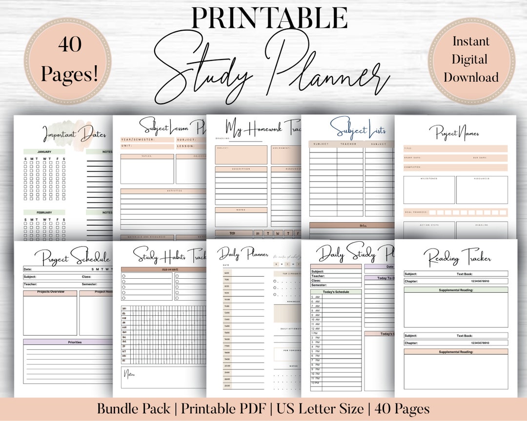 Printable Student Study Planner| Academic Planner Printable ...