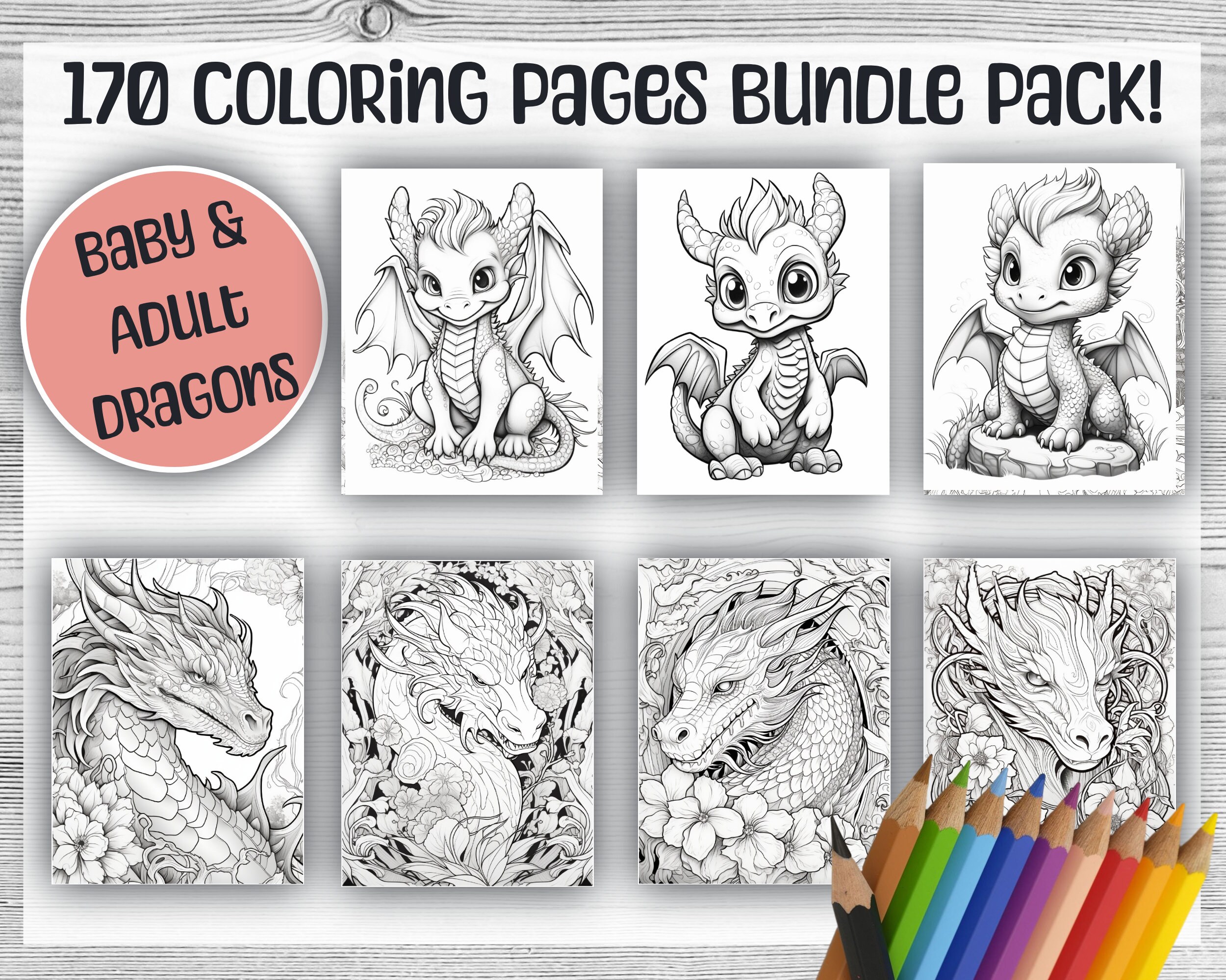 170 Cute Dragon Coloring Pages | Fantasy Dragon Printable Digital ...