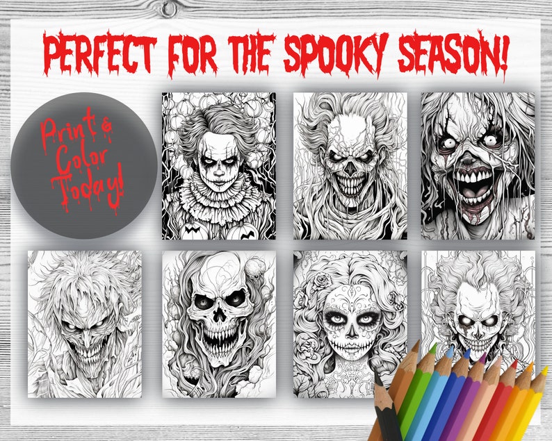 25 Scary Halloween Printable Coloring Book Pages | Downloadable PDF ...